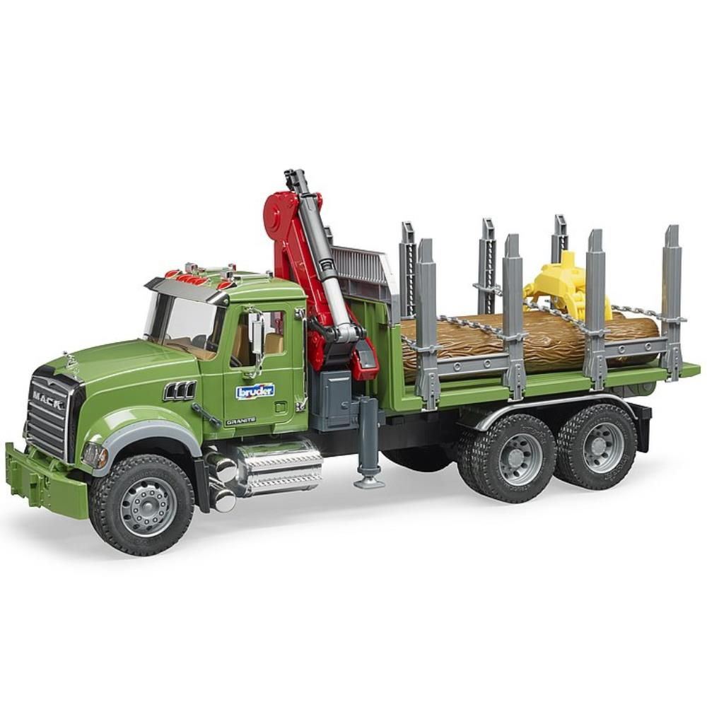Bruder Mack Granite Holztransport-LKW mit Ladekran, Greifer & Baumstä